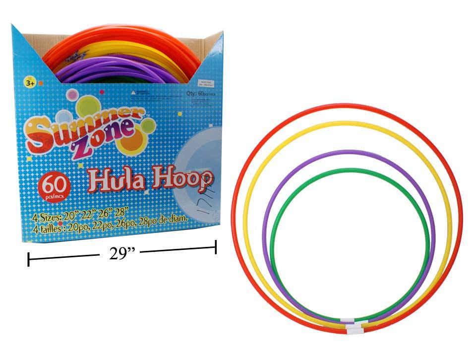 Solid Colour Hula Hoop, 4 Sizes & Cols., 60/dsp,label,20"/22"/26"/28"
