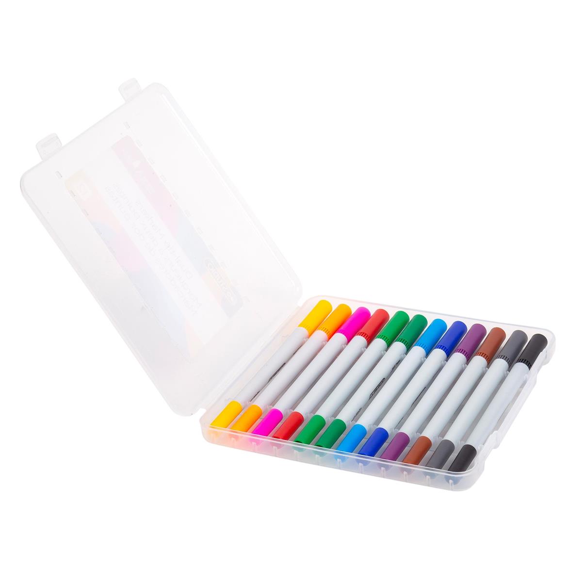 T4C, 12-pc Dual-Tip Brush Markers, clear case w/sticker