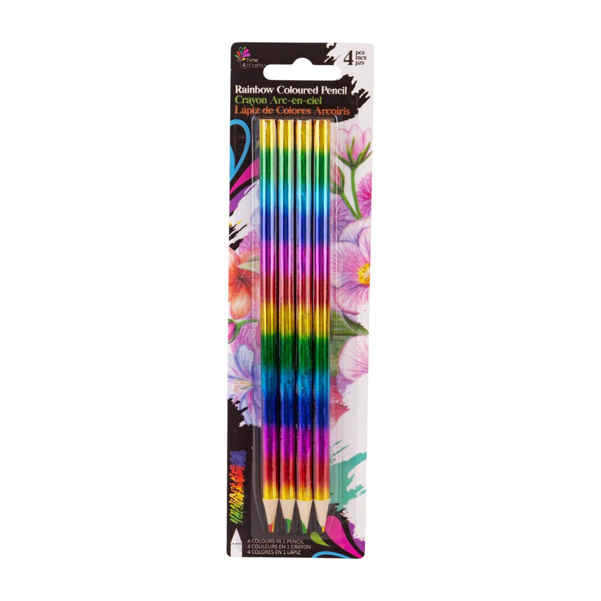 T4C, 4-pc 4-in-1 Rainbow Coloured Pencils, erasable, b/c, w/Iridescent ...