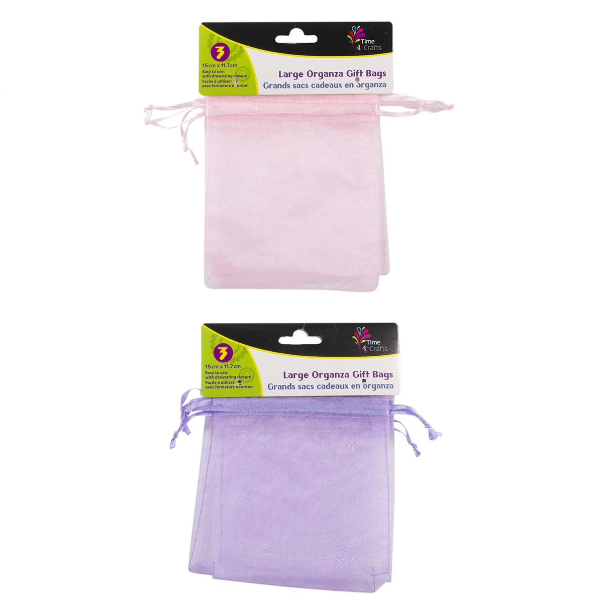 T4C, 3 Pk LG Organza Gift bags 4 Colour Assortment (#52593)