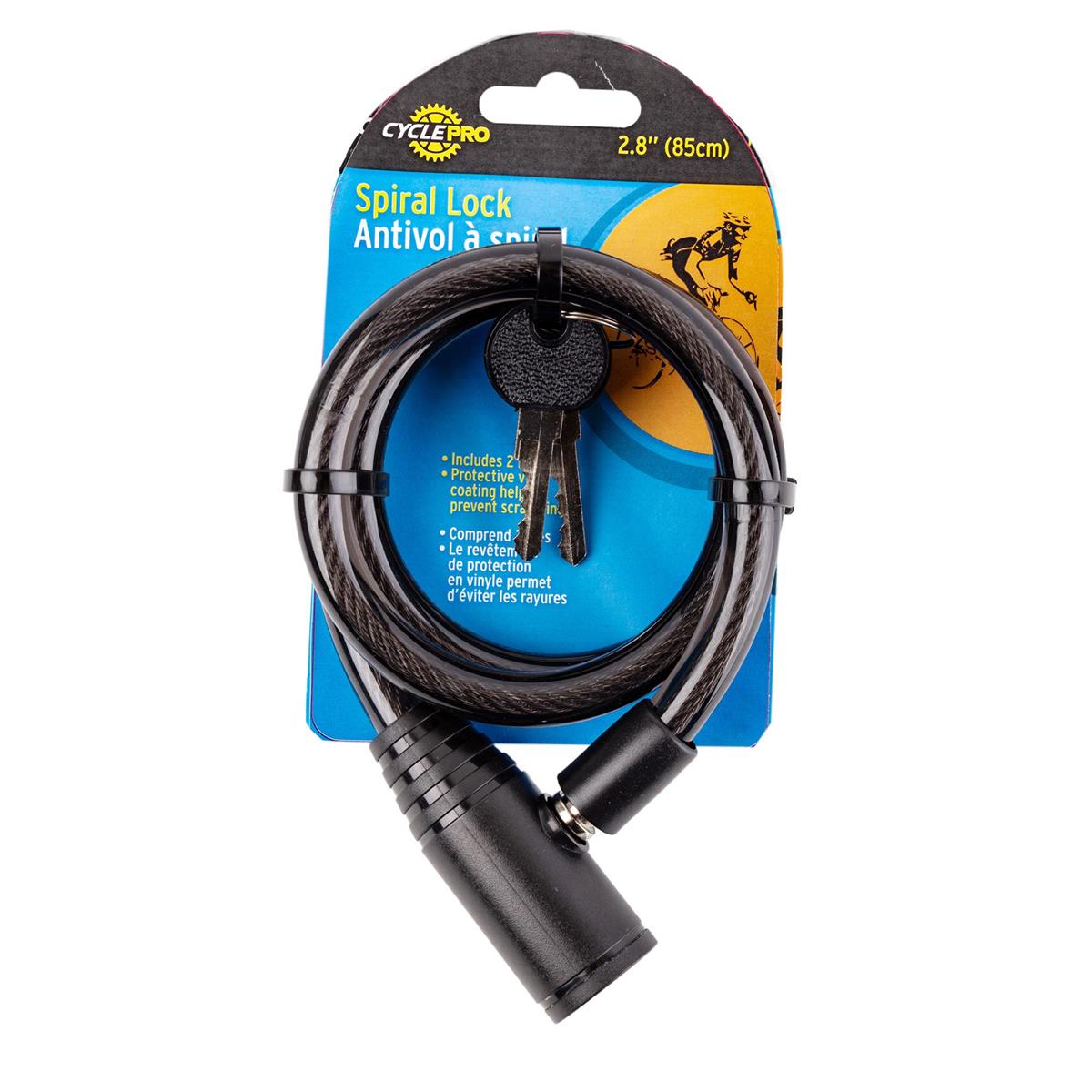 CYCLEPRO Spiral Lock w/ 2 keys, black, 85cm/ 2.8' length