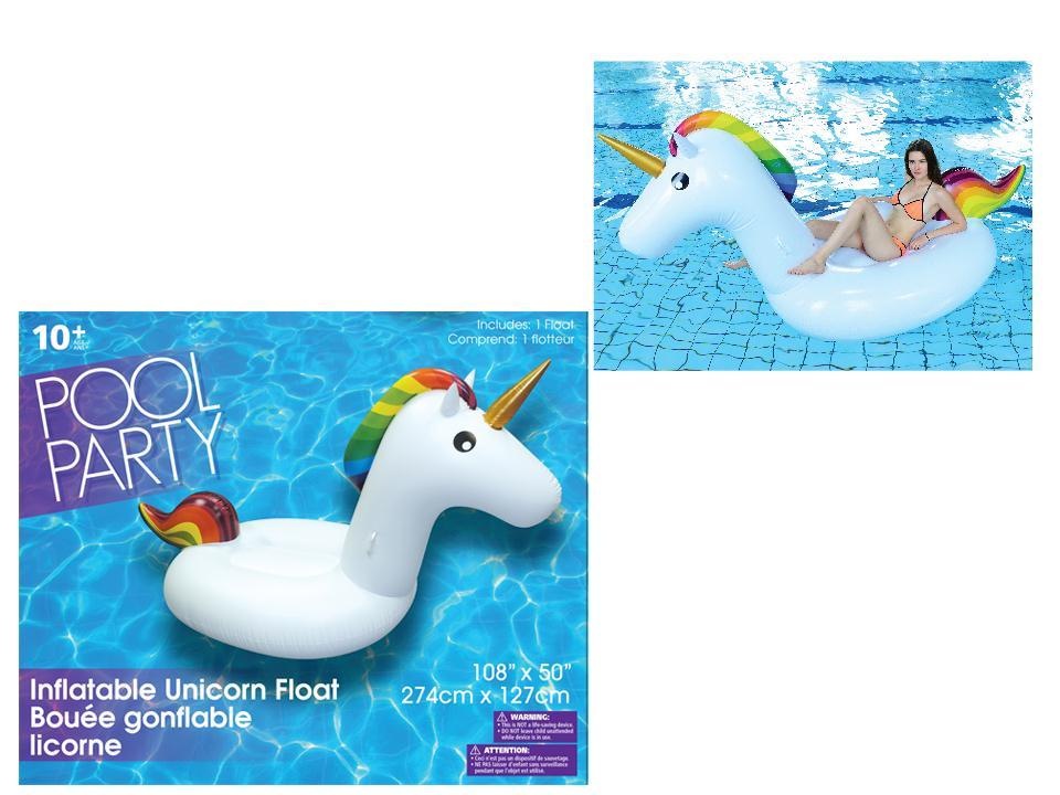 Pool Party Inflatable Unicorn Float , 108" x 50", colour box