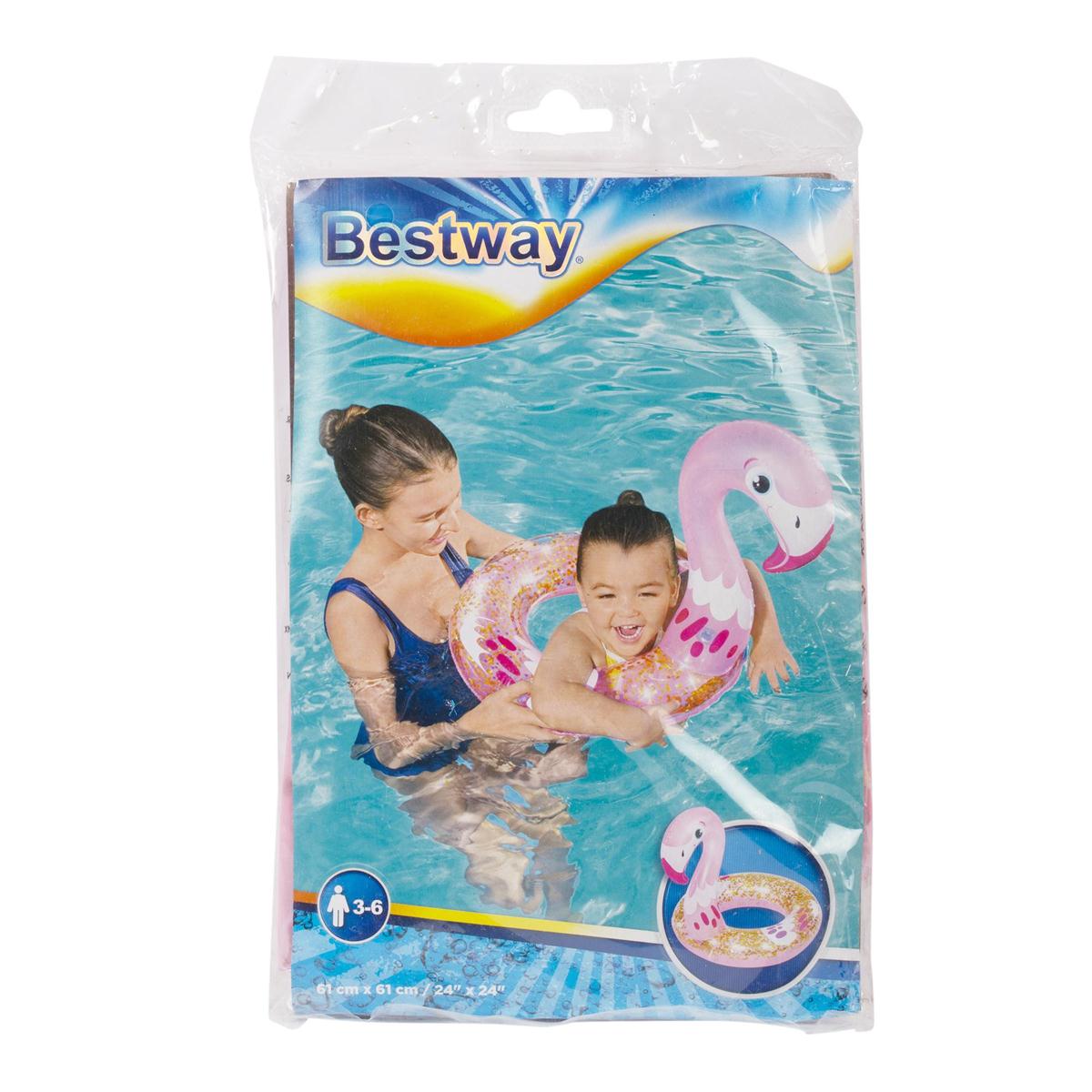 Inflatable Flamingo/Swan Design Swim Ring, 2asst., polybag w/insert