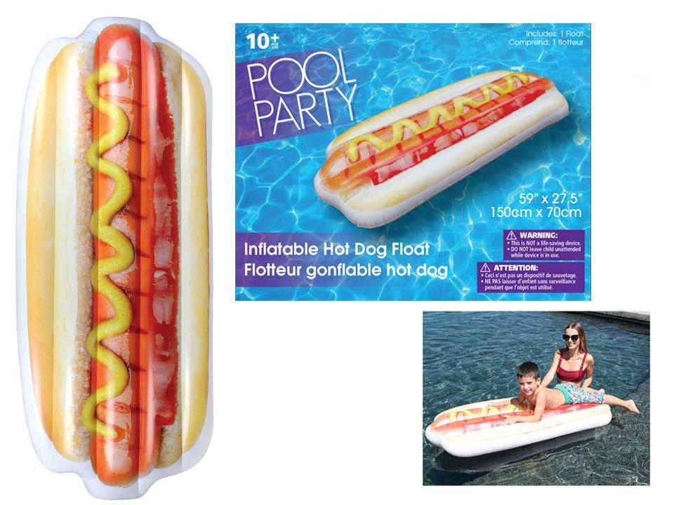 Pool Party Inflatable Hot Dog Float , 59"x27.5", colour box