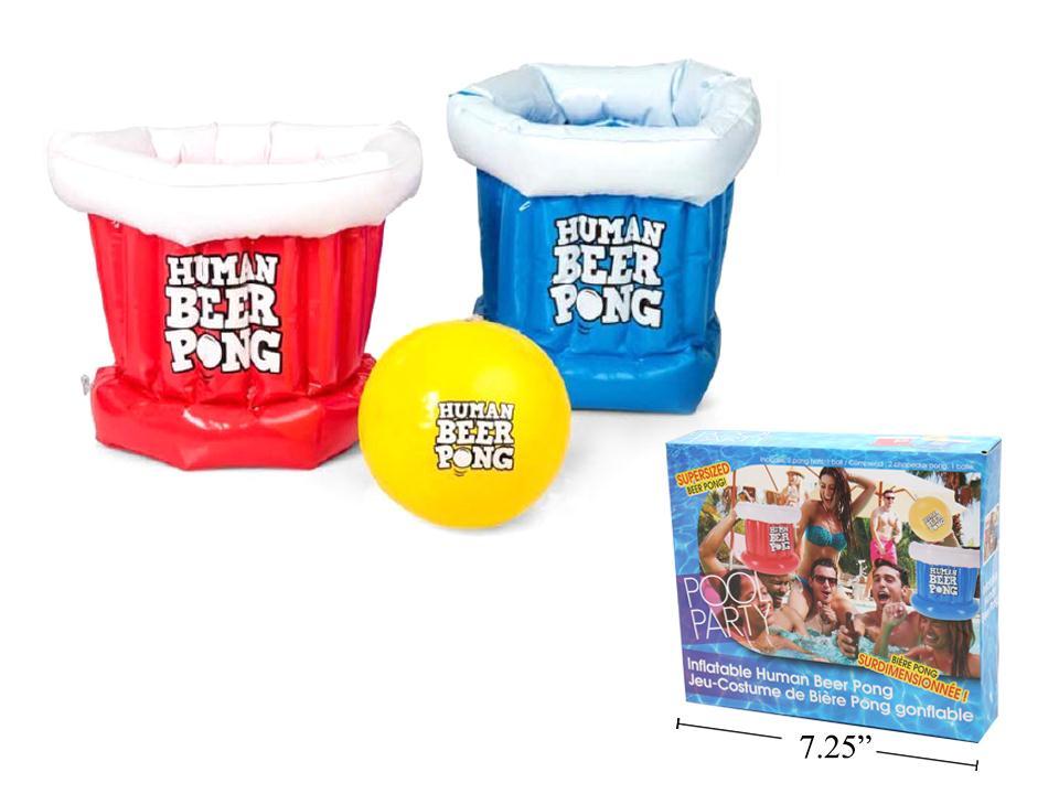Pool Party Inflatable Human Beer Pong, 2 buckets & 1 Ball,colour box