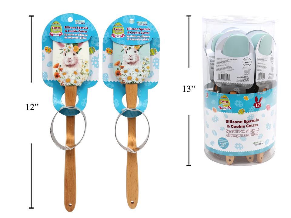 Easter Silicone Spatula w/Metal Cookie Cutter,2/s, t.o.c.12/tub