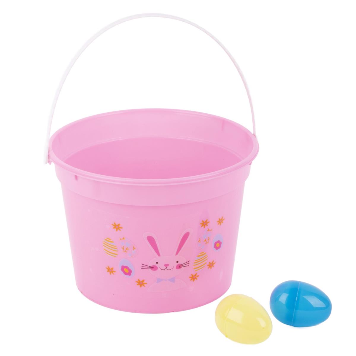 Easter 7"Printed Easter Bucket, Pink with Bunny Print