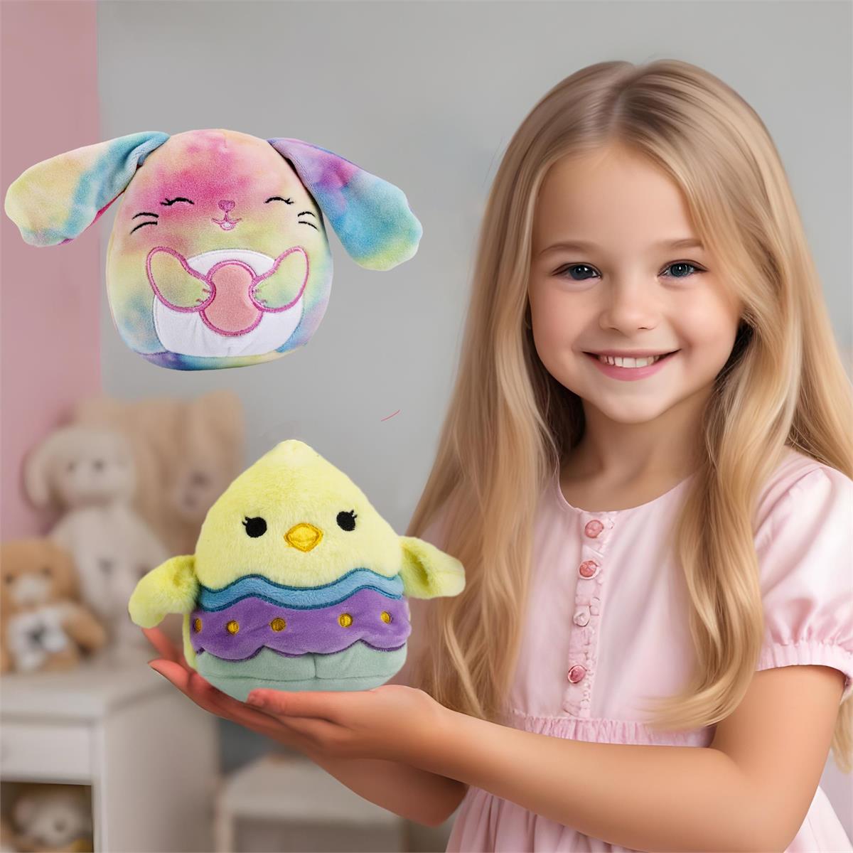 Easter 4.7" Squish Plush Animals,2 asst.,12pcs/display