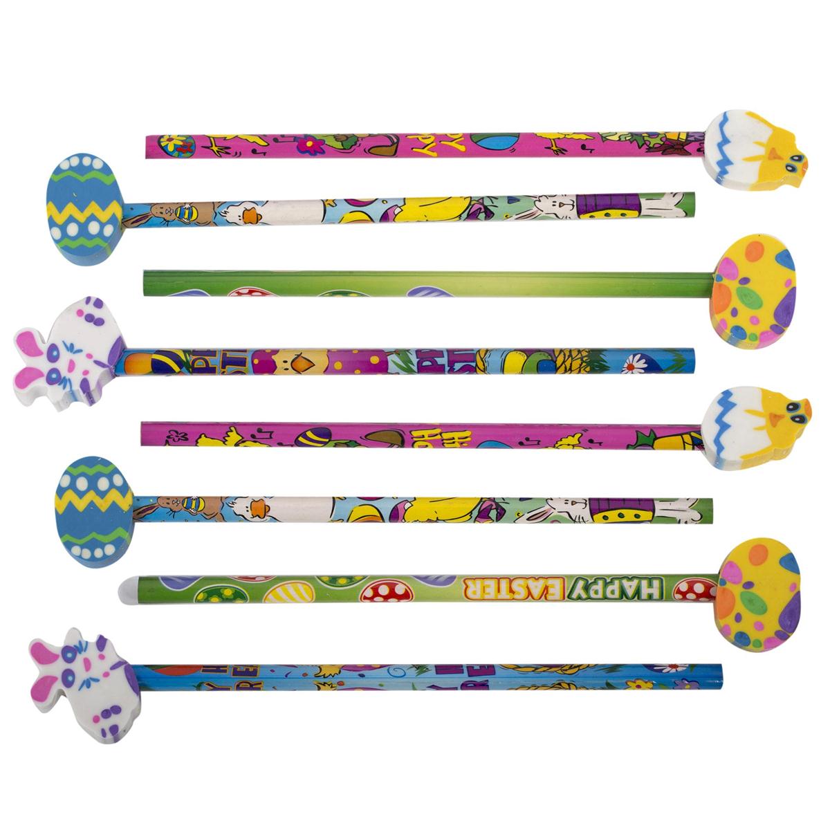 Easter 8pcs Pencils w/Eraser Toppers, Clam Shell w/Label