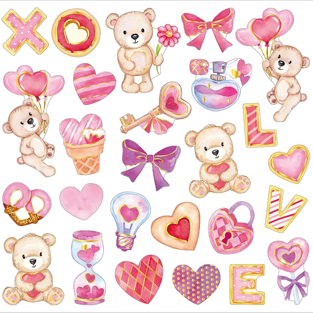 V'tines 26pcs Teddy Bear EVA Foil Stickers, sleeve card