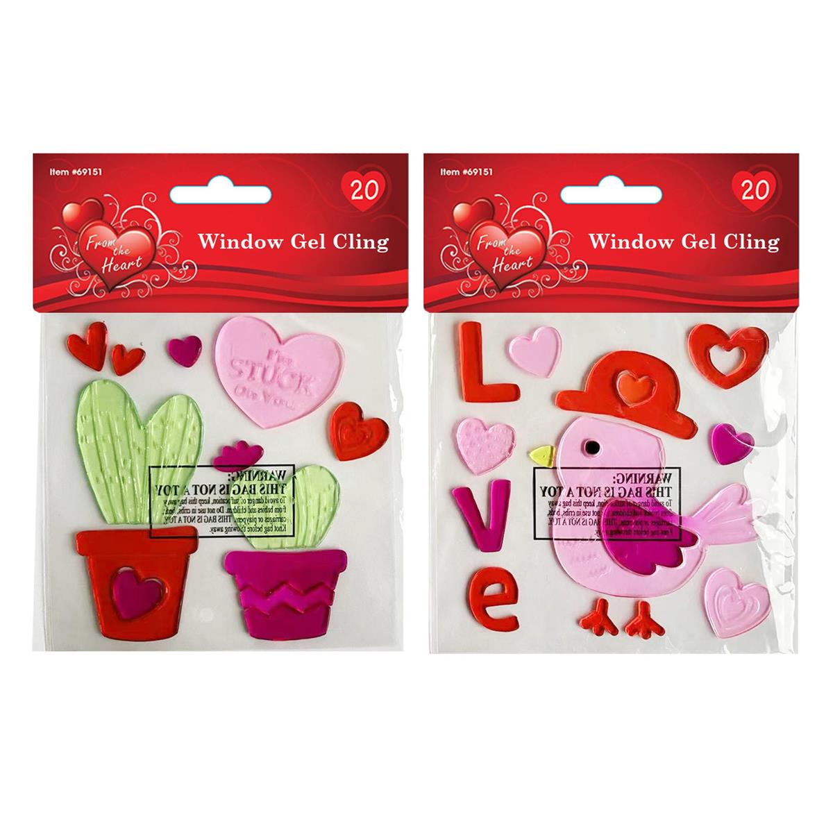 V'tines 8"x8" Window Gel Clings 2asst.,pbh