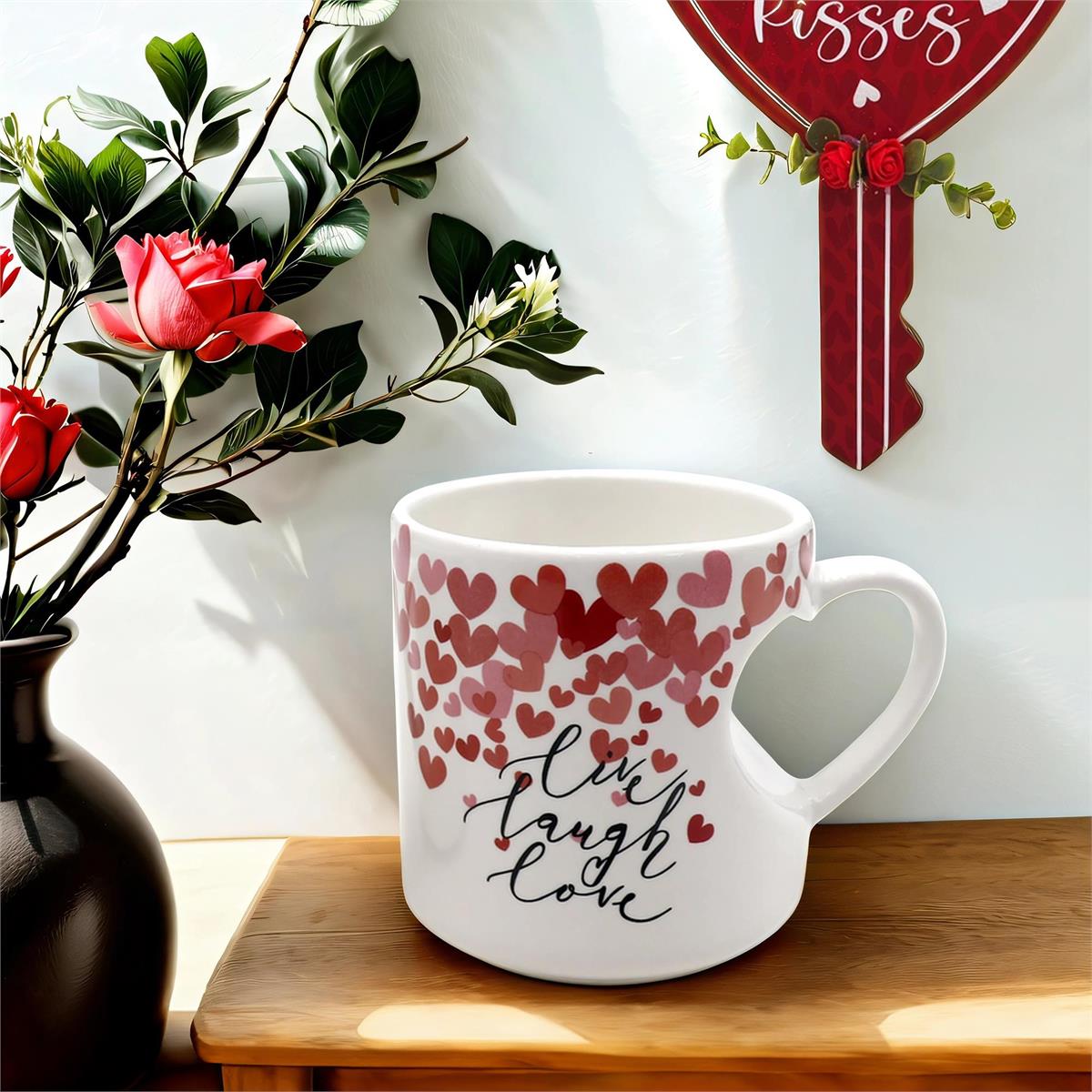 V'tines 11oz Ceramic Mug w/Heart Shape Handle,"Live,Laugh,Love" upc