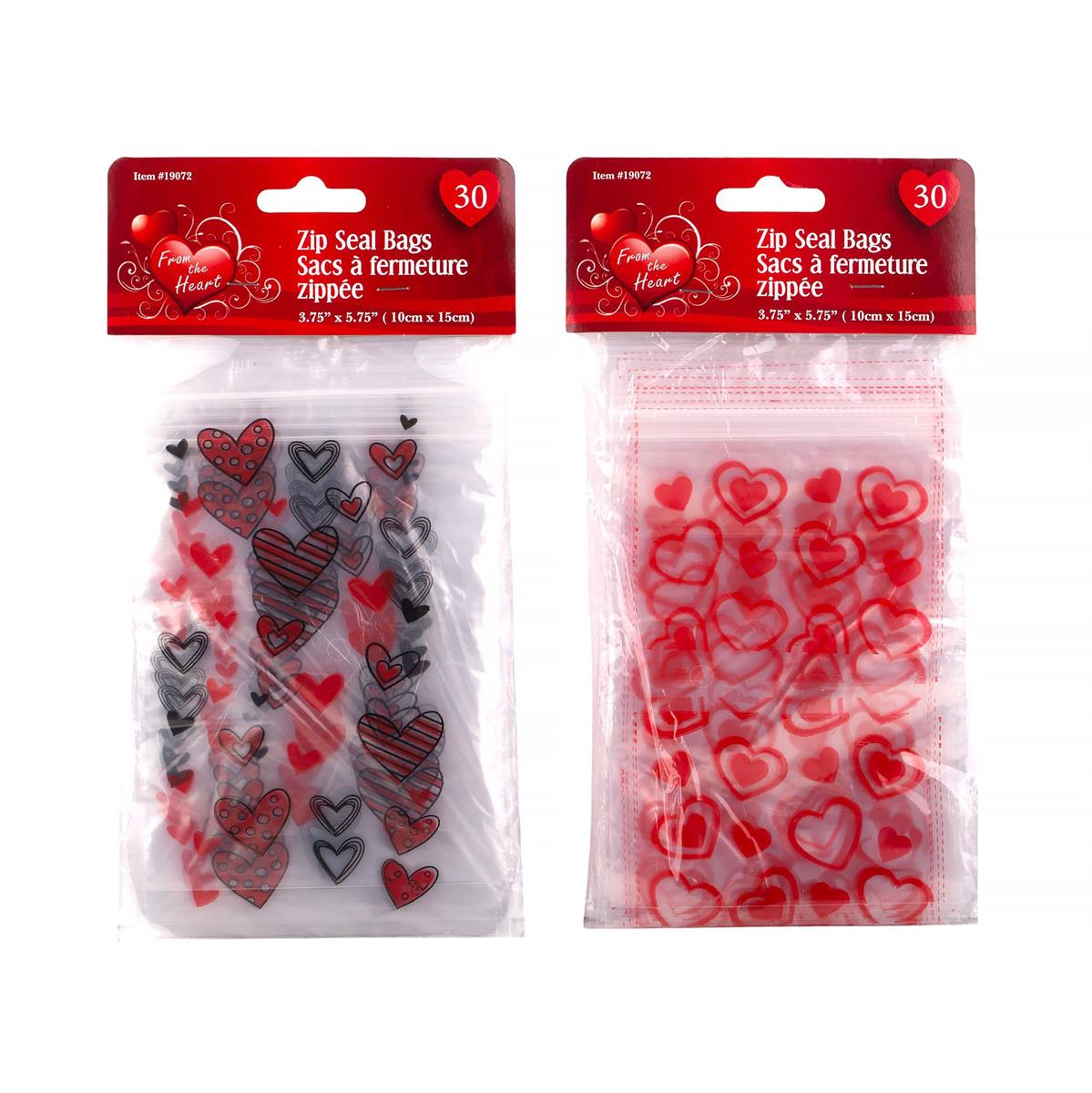 V'tines 30ct. 3.75"x5.75" Zip Seal Bags, 2asst.,pbh