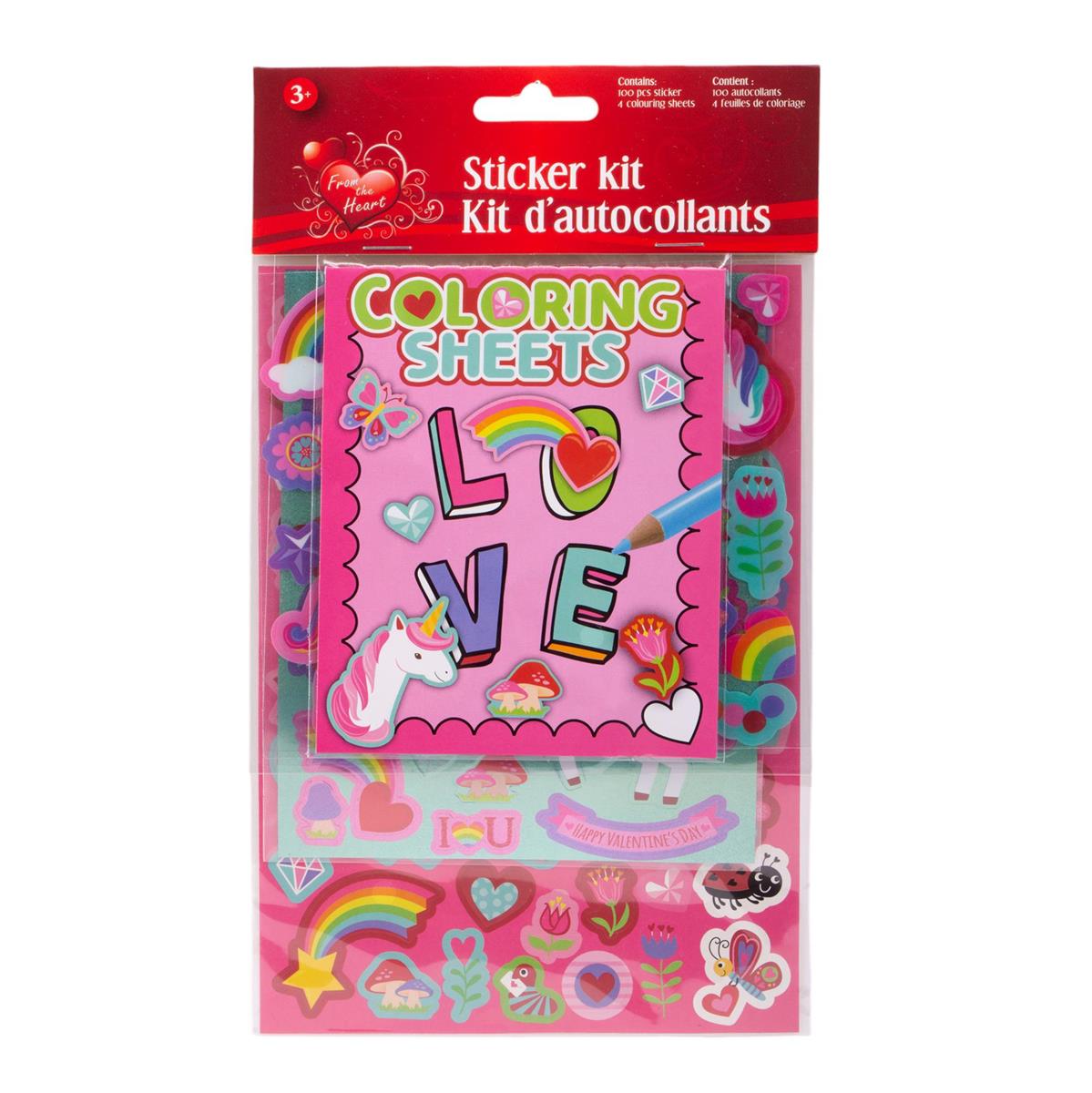 V'tines 100ct Stickers w/ 4 Colouring Sheets,pbh
