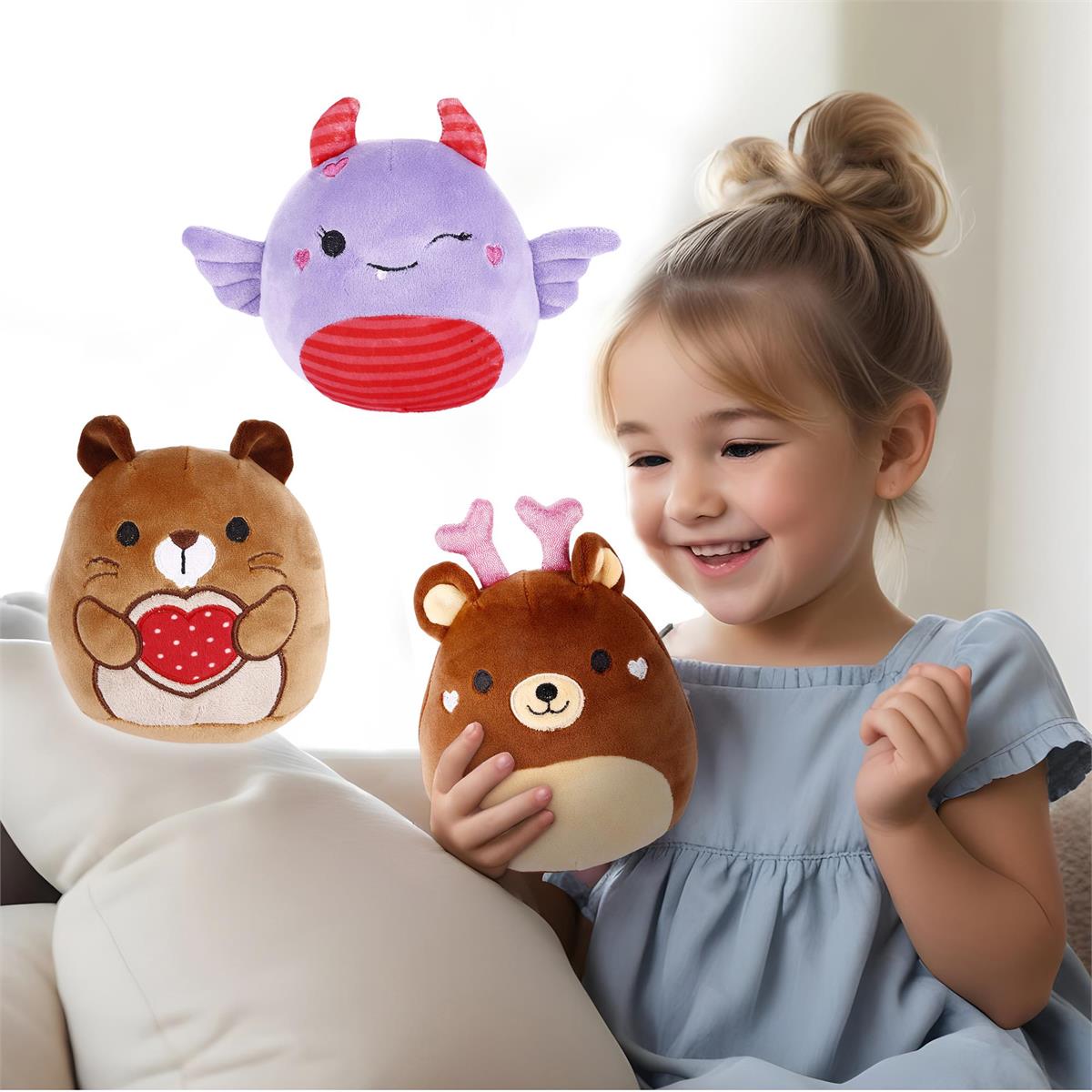 V'tines 4.7" Squish Plush Animals,3 asst.,12pcs/display