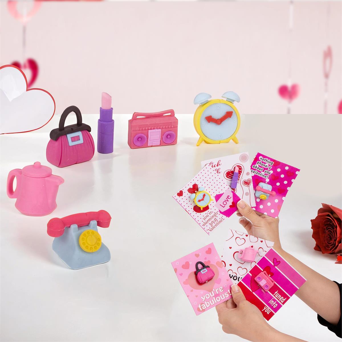 V'tines 6pcs Exchange Cards with Erasers, tie on card