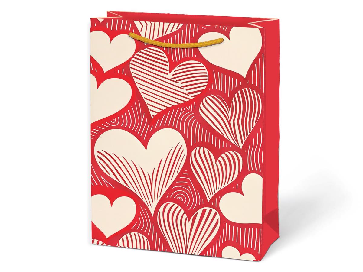 Paper T. Valentines Small Gift Bag, Red Hearts, Matte/HS