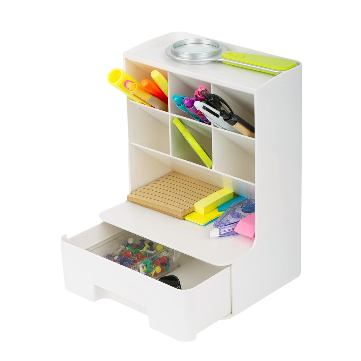 O.Wks Desktop Stationery Organizer w/ drawer, white