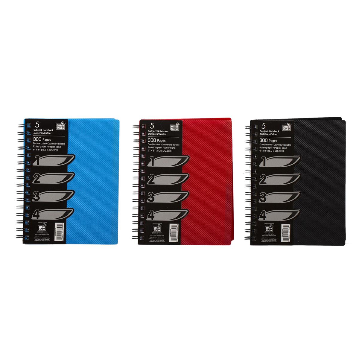O.Wks, 6" x 8" 300-p 5-Subject Notebook, 3 col., opp bag
