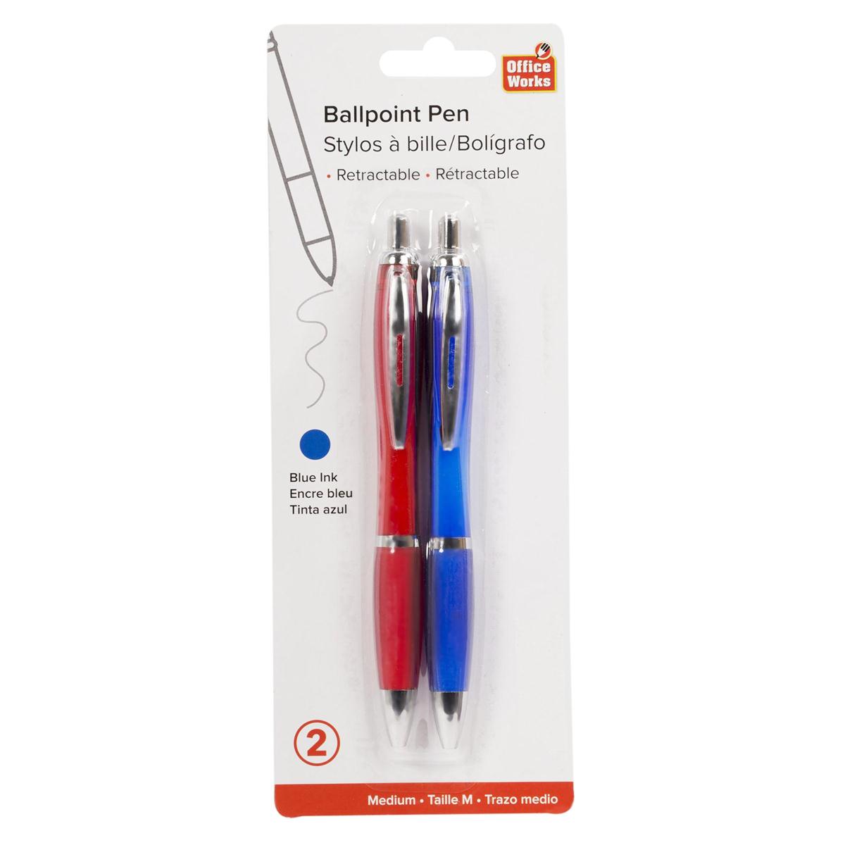 O.WKs. 2-pc Retractable Ball Pens, Blue,Red w/Soft Grip