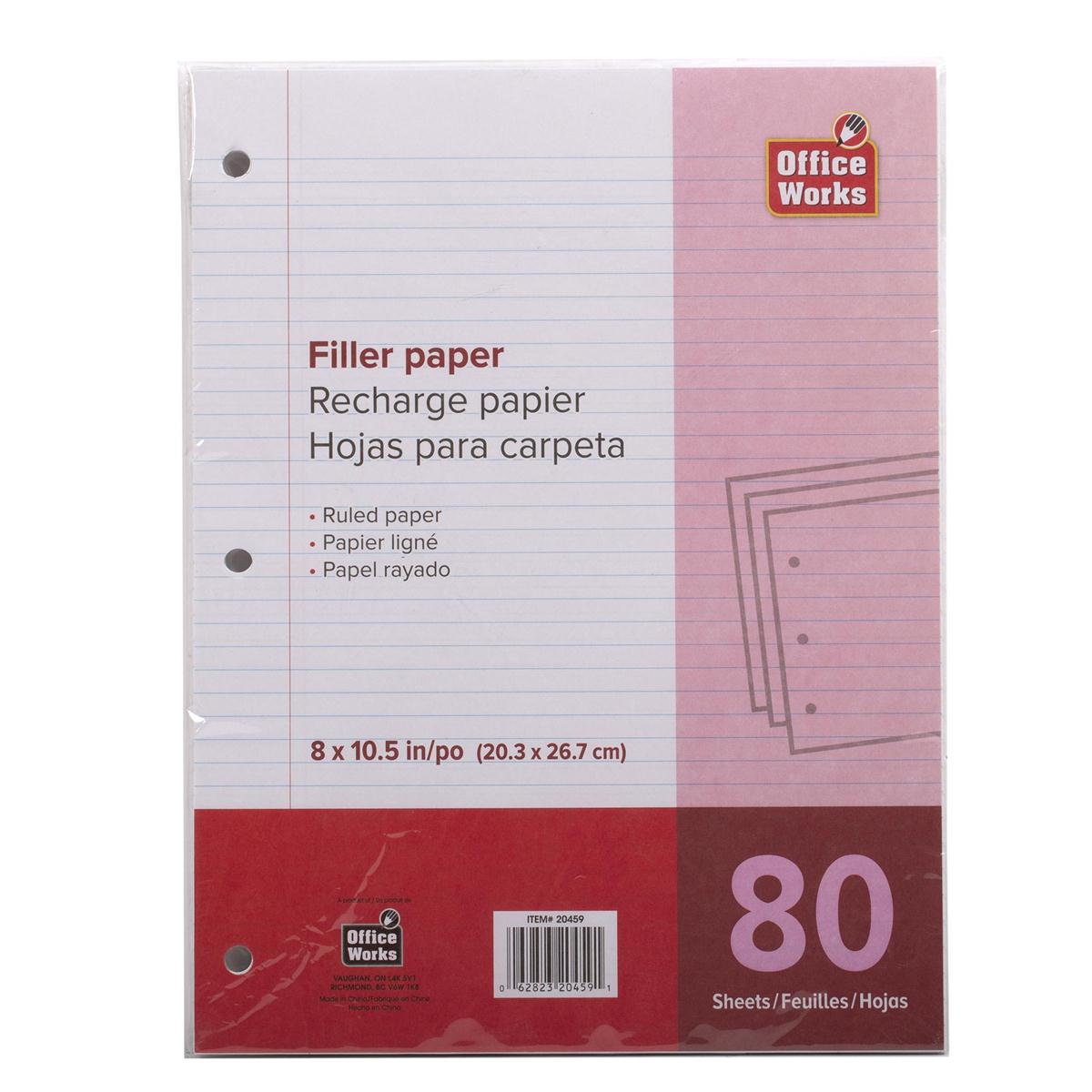 O.WKs. 80-sheet 8"x10.5" Filler Paper
