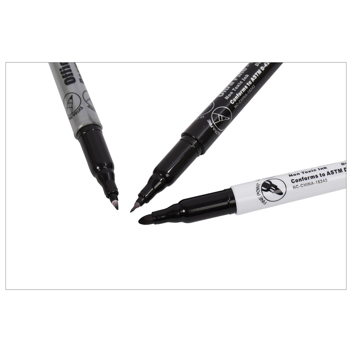 O.WKs. 3-pc Permanent Markers 3 Asst.TipSizes