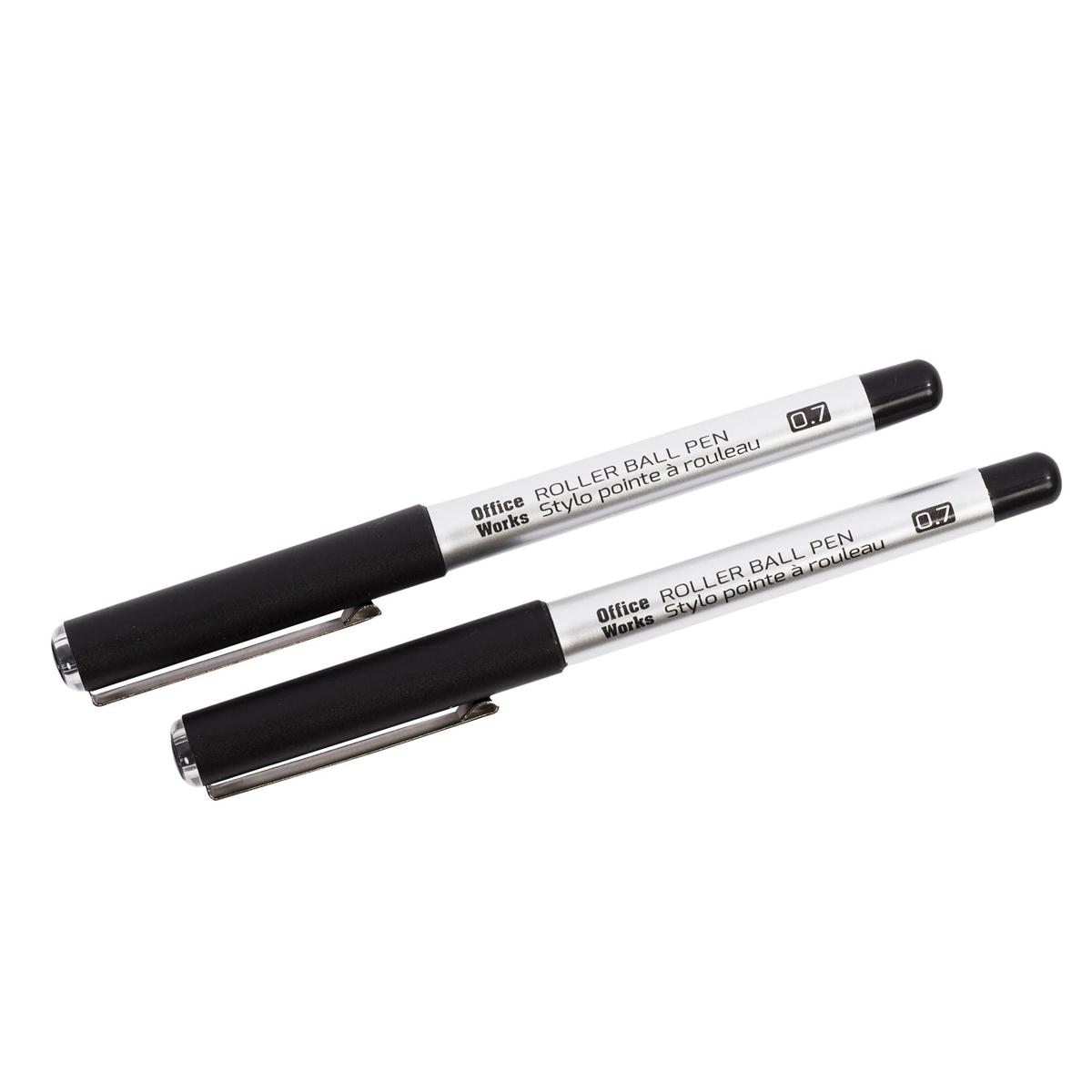O.WKs. 2-Pk Black Roller ball Pens b/c