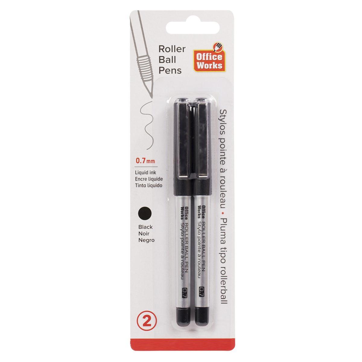 O.WKs. 2-Pk Black Roller ball Pens b/c
