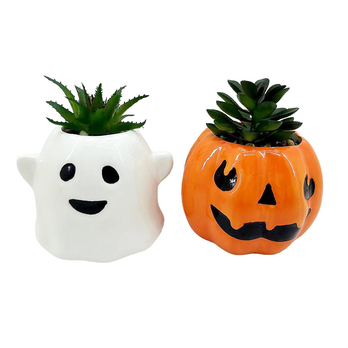 Halloween Ceramic Faux Succulent Pot, 2/s, cht 12/DSP
