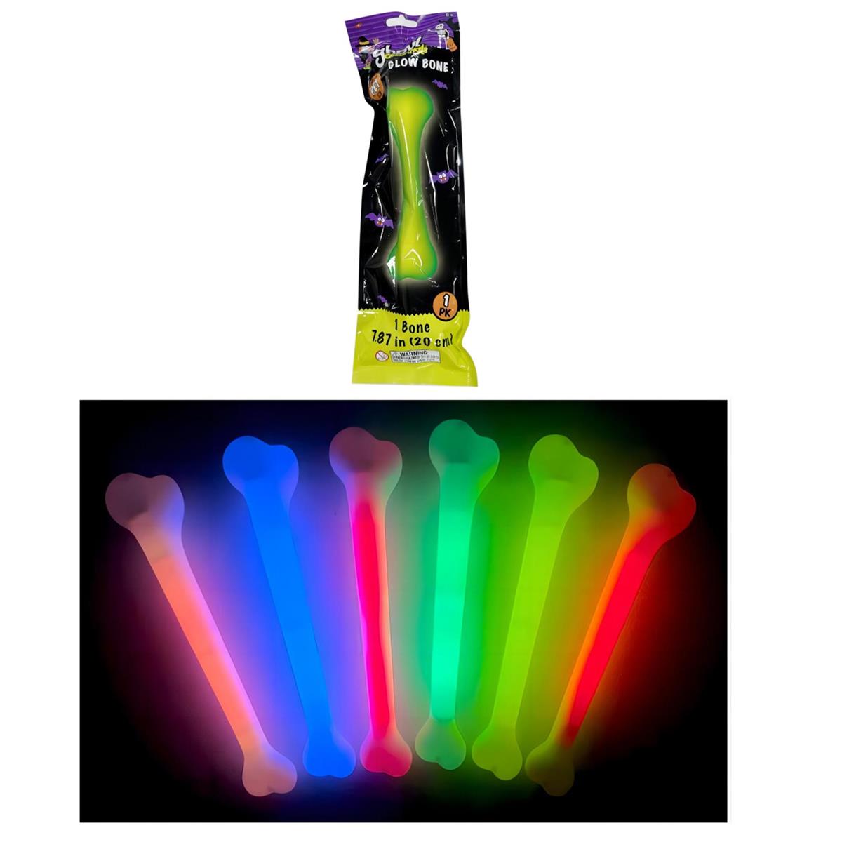 Glow Stick Bone Deco, 8", 6 Colors, Printed Bag