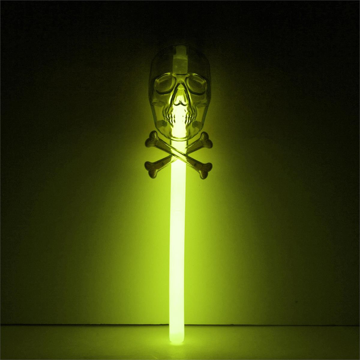 Neon Glo Glow Stick Skull Wand, 8", 6 Colors, Printed Bag