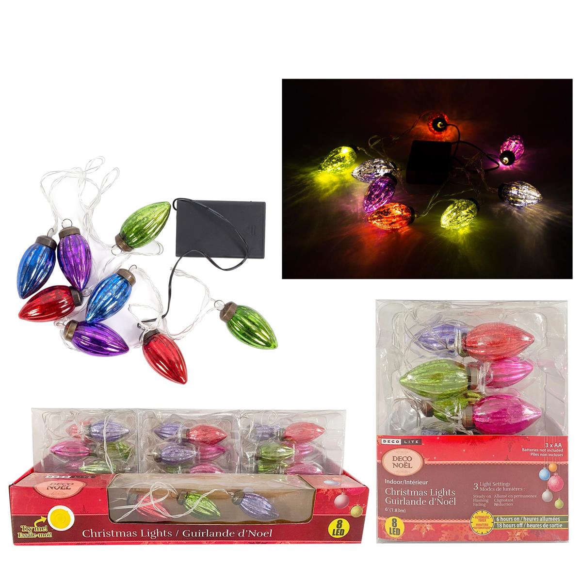 Deco L. 8 LED B/O 6' Mercury String Lights, 3 Mode, Timer, 9/dsp