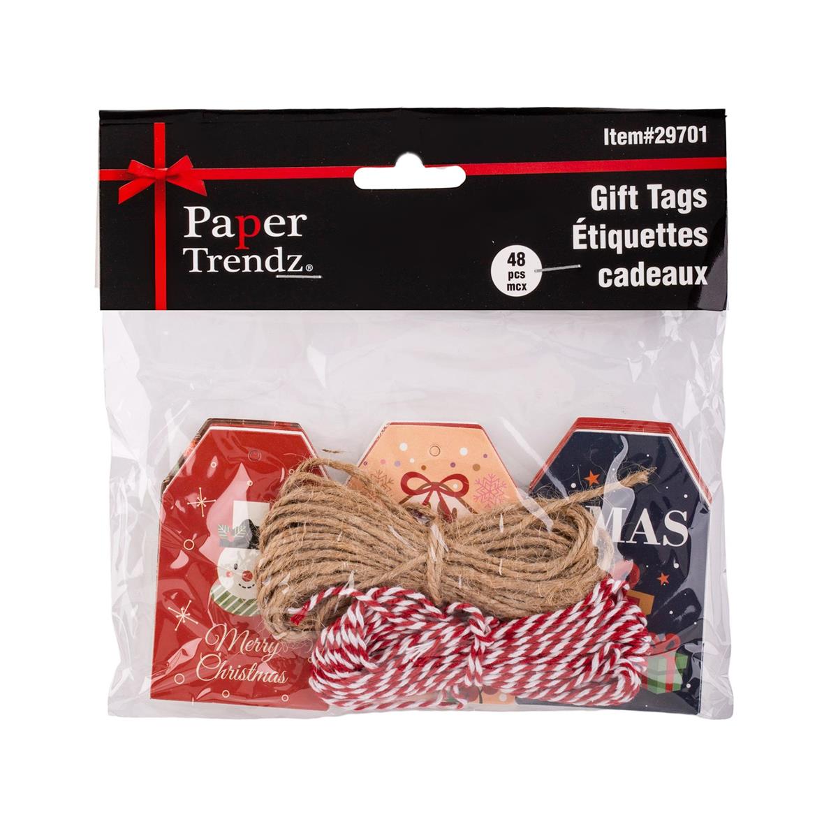 Paper T. Xmas 48pc Gift Tags w/String, opp bag, 75*50mm, 250g white