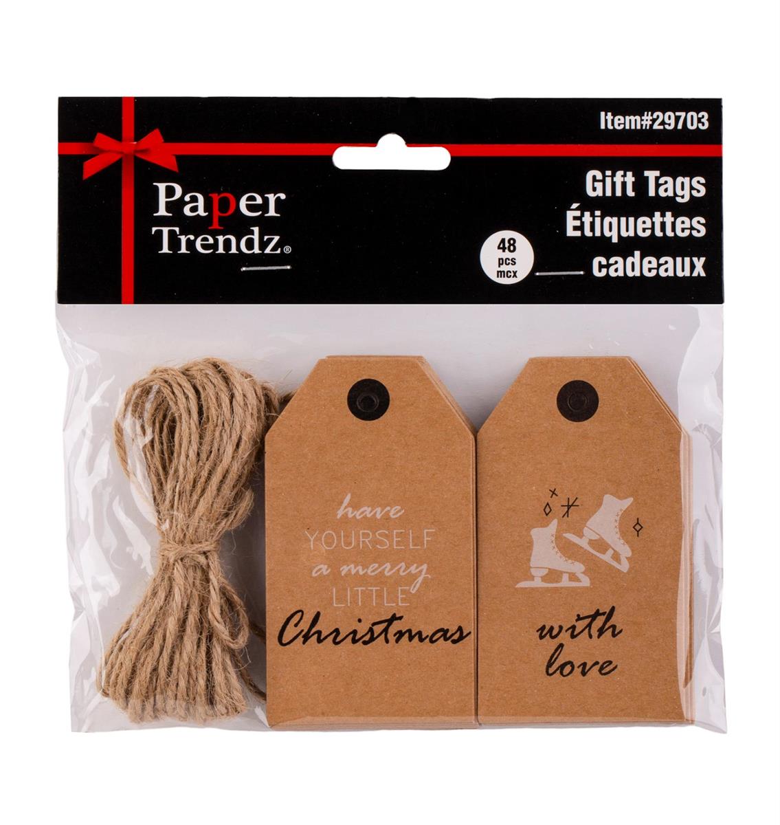 Paper T. Xmas 48pc Gift Tags w/Jute, opp bag, 75*50mm, 350g kraft