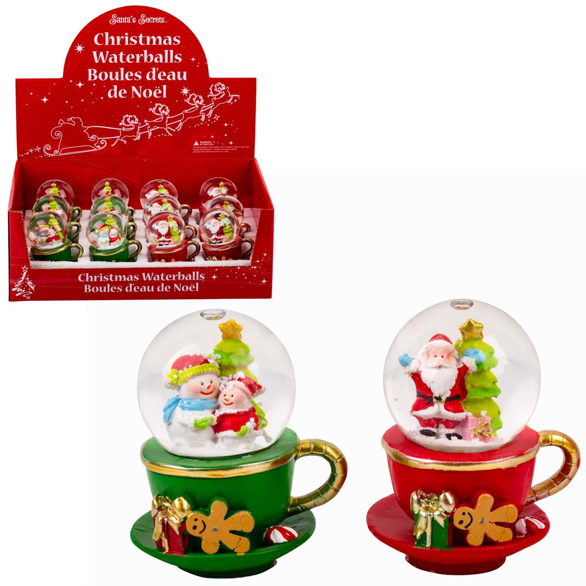 Deco N. 45mm Xmas Water Ball w/Cup base, 2/s, 2.6x2.2x2.9"12/dsp