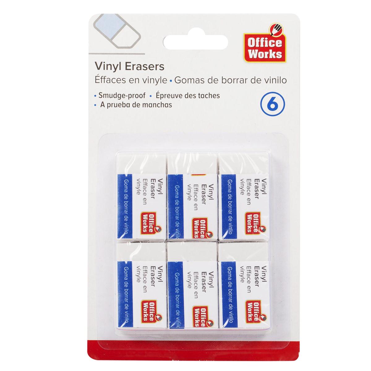 O.WKs. 6-pc White Vinyl Erasers