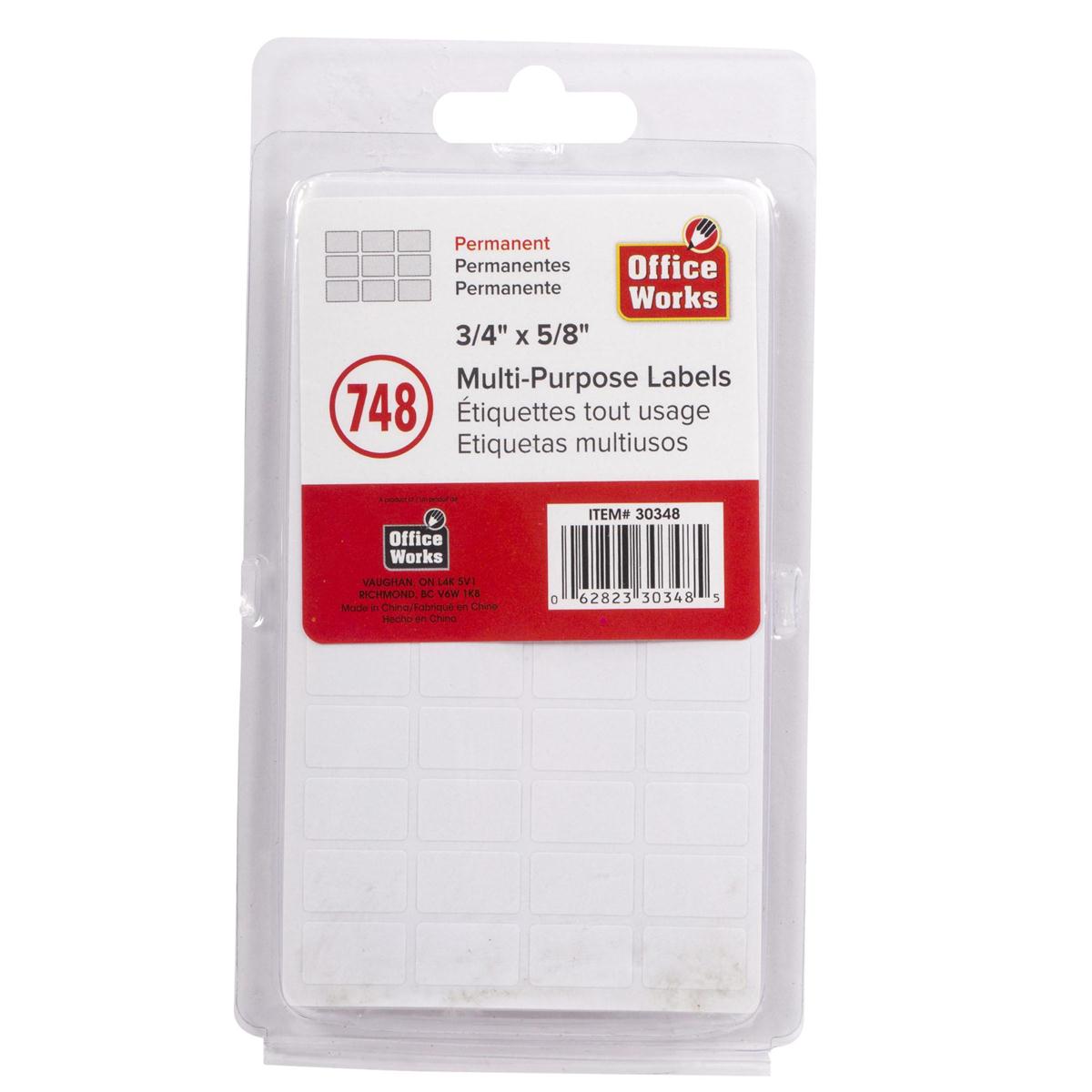O.WKs. Multi-Purpose Label, 748-pc 3/8x5/8", clam pack