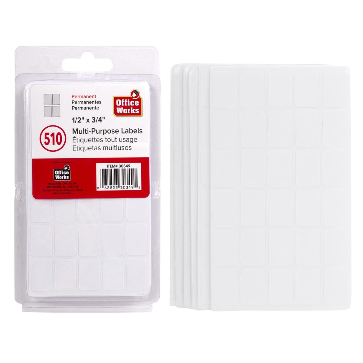O.WKs. Multi-Purpose Label, 510-pc 1/2x3/4", clam pack