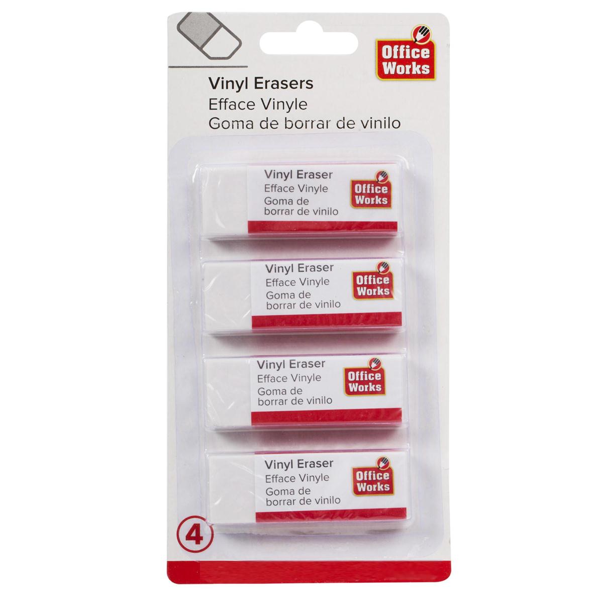 O.WKs. 4-pc White Vinyl Eraser, b/c