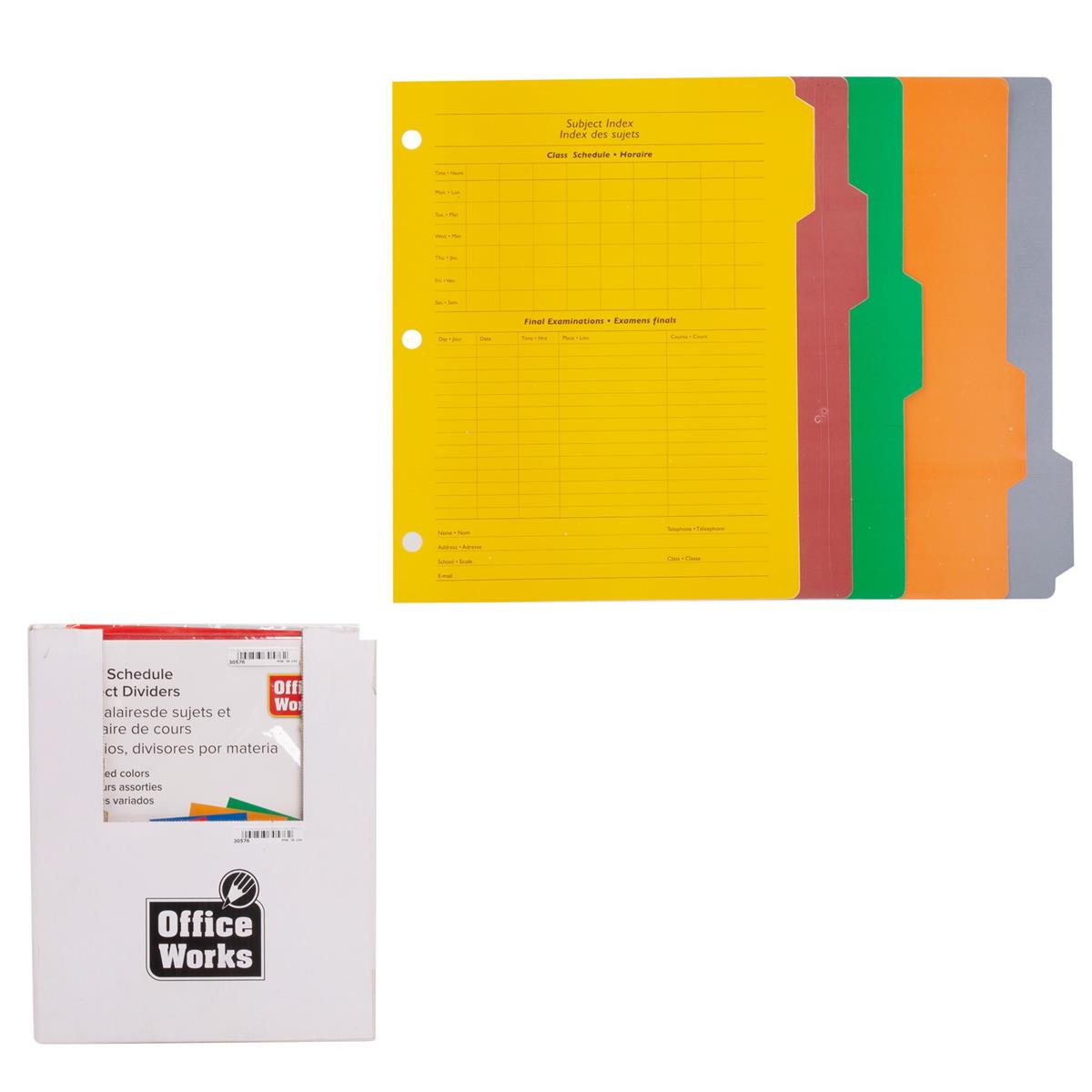 O.WKs. 5-pc Paper Class Schedule Subject Divider, 36/dsp