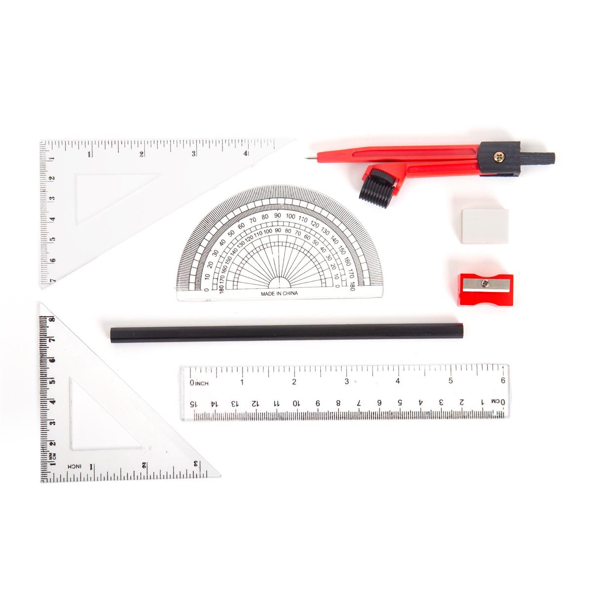 Desk Tech 8-pc Plastic Math Set, 2 col., Plastic Box