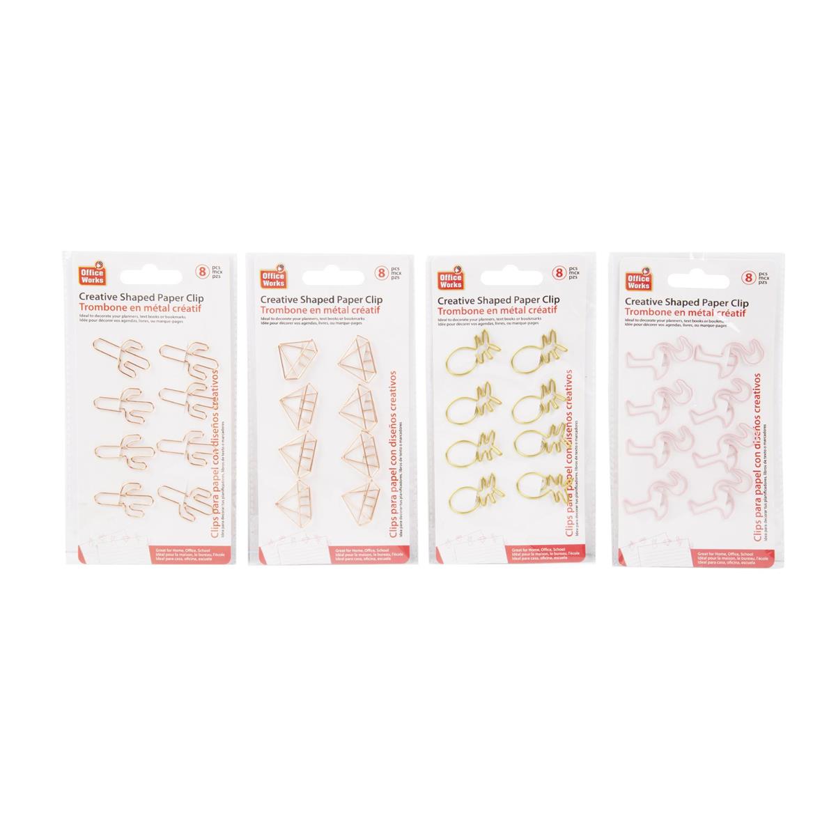 O.WKs. 8-pc Creative Paper Clips, 4 styles, Shape, OPP with cardboard
