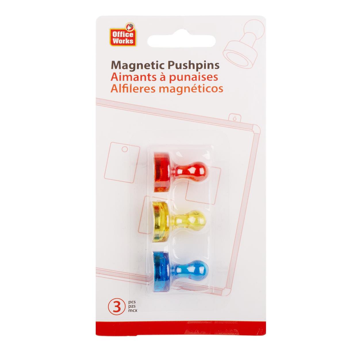 O.Wks 3-PC Magnetic PushPins 19mm, b/c