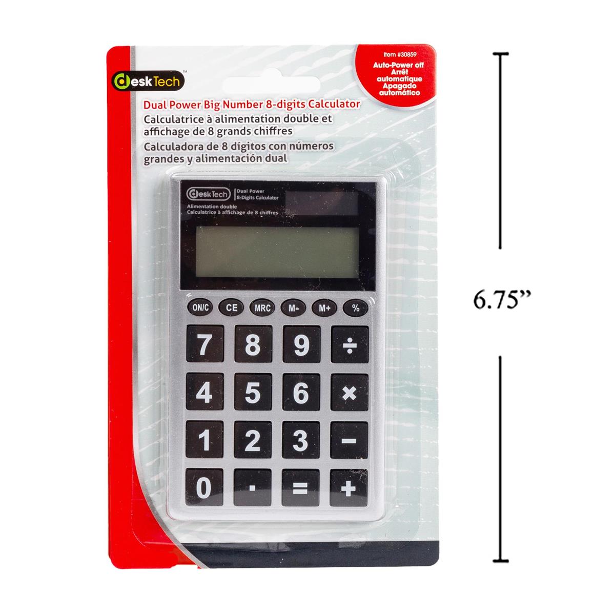 Desk Tech Dual Power Big Number 8-Digits Calculator, b/c