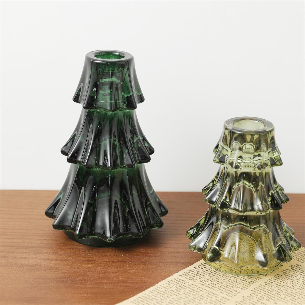 Deco N. Glass Tree Taper Candle Holder,3.4"Dx4.3"H