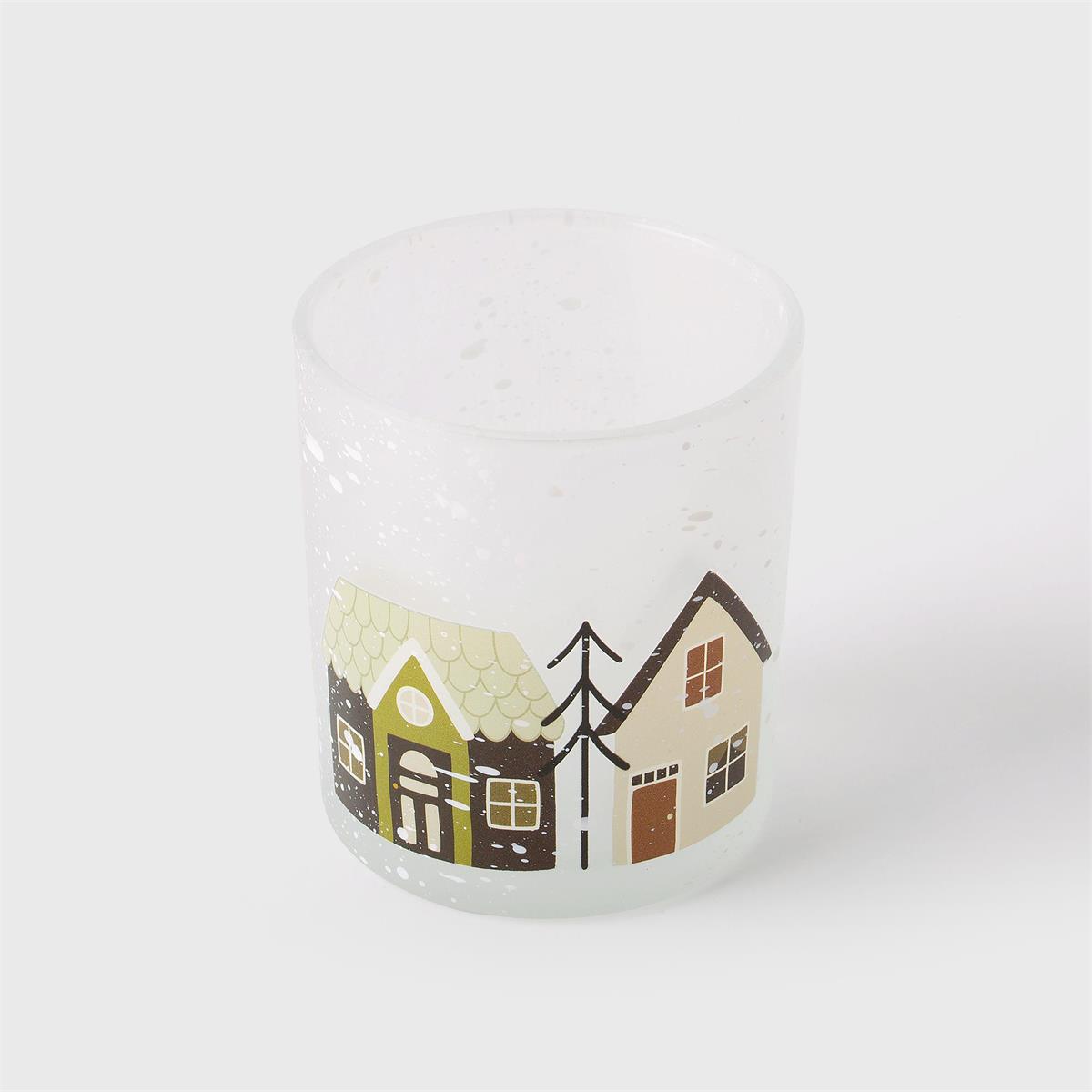 Deco Noel Glass Xmas Village Tealight Holder, 3.15"H, 100% Glass