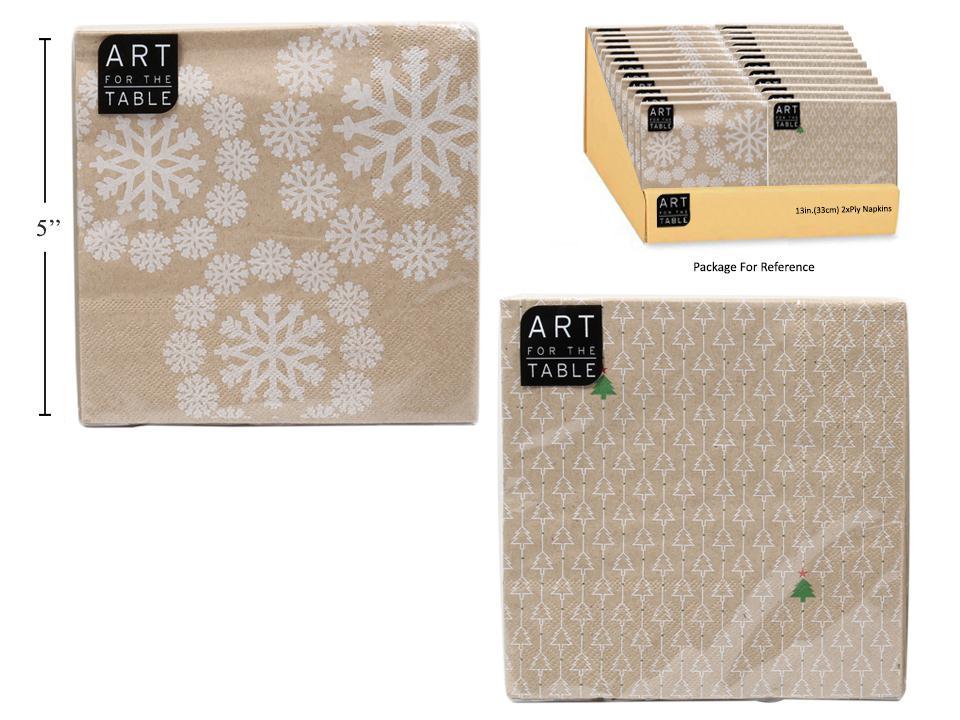 Xmas 24ct.x2ply 10"x10" Kraft Paper Cocktail Napkins, 2/s, 36/PDQ