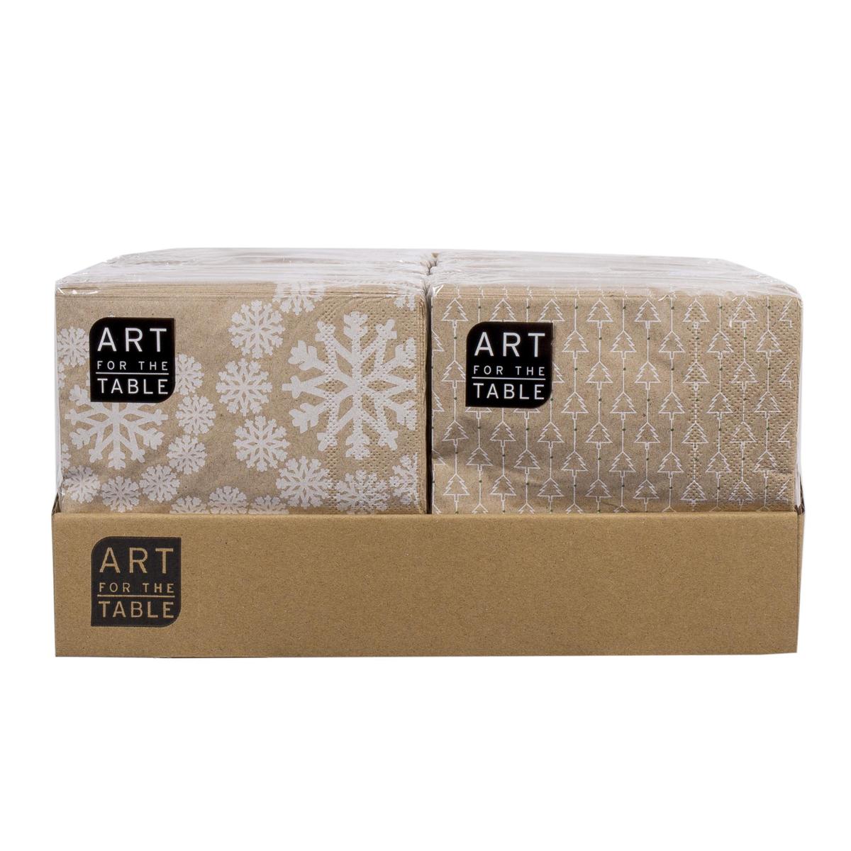 Xmas 24ct.x2ply 10"x10" Kraft Paper Cocktail Napkins, 2/s, 36/PDQ