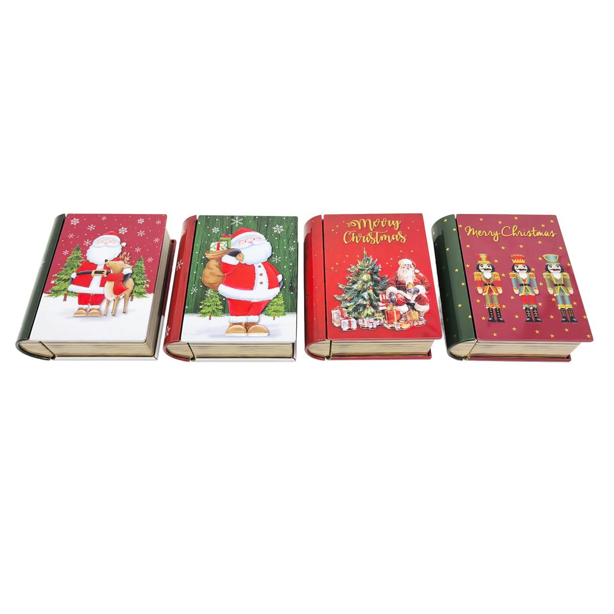 S.Secrets Xmas Book Shape Tin Box, 4.65x4", 4/s, upc