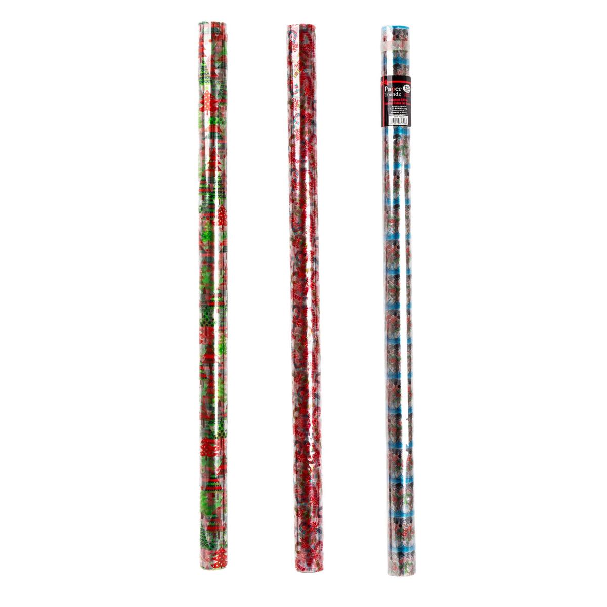 Paper T. Xmas 30"x60" Printed Cello Wrap, 48/DPY, 3 designs, col. label